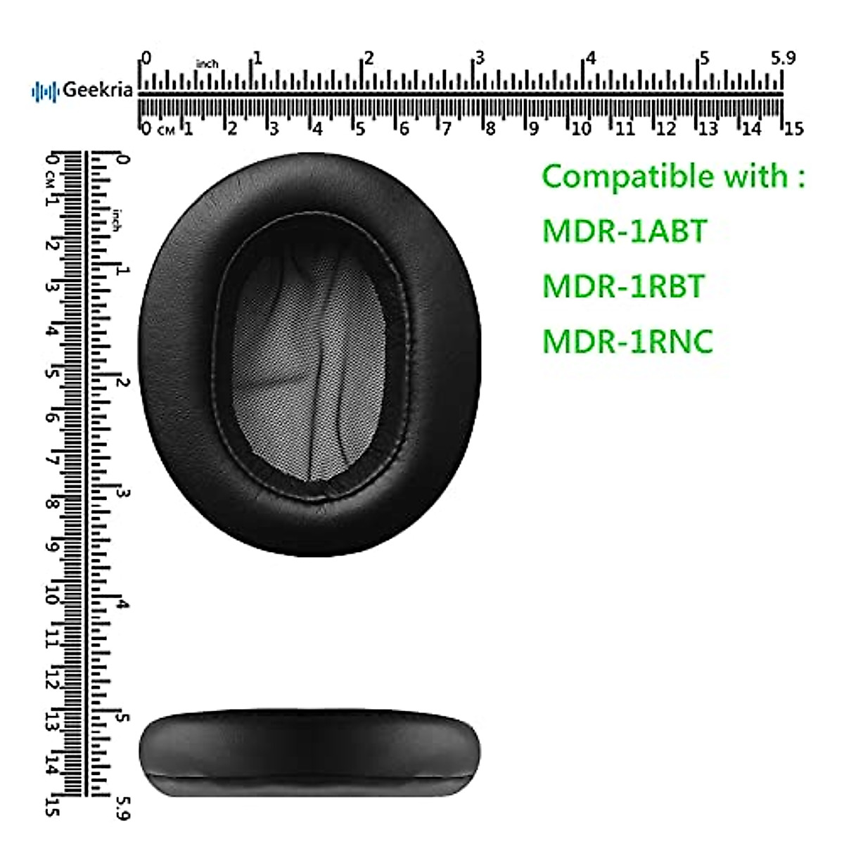 Geekria QuickFit Replacement Ear Pads for Sony MDR-1ABT, MDR-1RBT, MDR-1RNC Headphones Ear Cushions, Headset Earpads, Ear Cups Cover Repair Parts (Black)