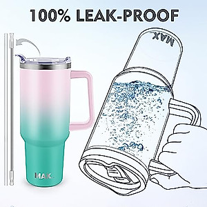 MaxBase 40 oz Tumbler with Handle and Straw Lid, Insulated Reusable Stainless Steel Travel Mug Keeps Drinks Cold up to 34 Hours, 100% Leakproof Bottle for Water, Iced Tea or Coffee, Smoothie and More
