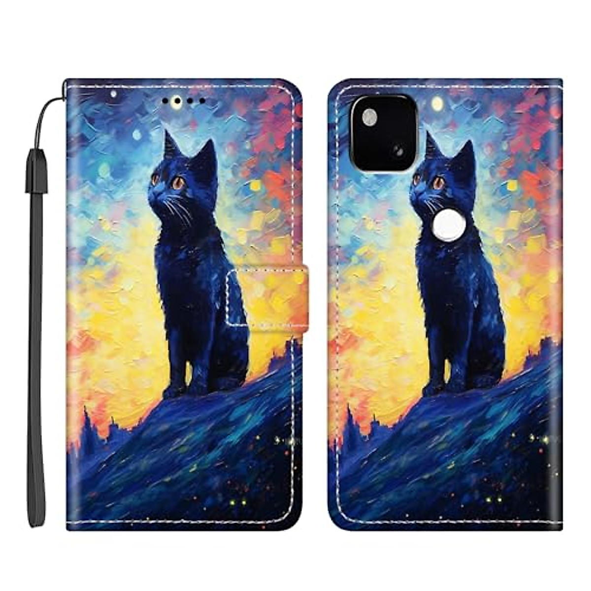 DeweiDirect Wallet Case Suitable for Google Pixel 4a 4G with Cat Print-aa227 Pattern, Top PU Leather, Kickstand with Wrist Strap Multifunction Smartphone Cellphone Case Folio Pocket Flip Lanyard