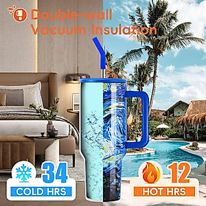VUSIGN 40 oz Tumbler with Handle and Straw Lid, Stainless Steel Vacuum Insulated Tumbler Travel Mug Water Bottle Cup for Water Iced Tea Coffee Smoothie Car, Starry Night