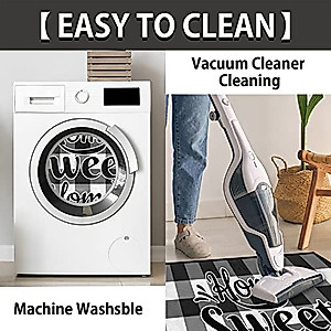 AMELIA SHARPE Welcome Half Round Door Mat Black White Plaid Buffalo Washable Home Kitchen Art Restaurant Office Floor Mats Non Slip and Durable Doormats Decor 18x30 Inch