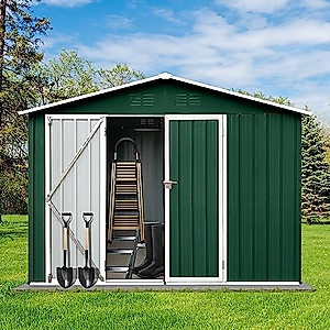 Evedy 6' x 8' Sheds & Outdoor Storage, Metal Storage Sheds with Double Lockable Doors for Bike, Garden Shed Tool Outside Storage Cabinet for Backyard, Patio, Lawn, Flat