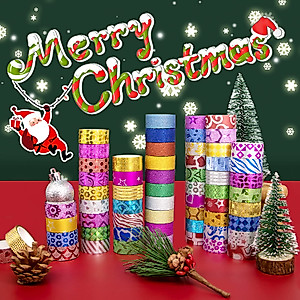 MPOPUUL Glitter Washi Tape Set 60 Rolls, Washi Masking Decorative Tapes for Journaling DIY Decor Planners Scrapbooking Adhesive School/Party Supplies