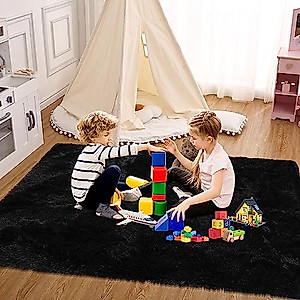 GAOMON Fluffy Rugs 8x10 Furry Area Rug for Bedroom, Fuzzy Shag Fur Rug for Nursery Room Non-Skid Plush Throw Rug Shaggy Decorative Accent Rug for Living Room Indoor Home Floor Carpet, Black