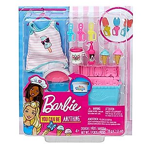 Barbie Cooking & Baking Accessory Pack with Ice Cream-Themed Pieces, Including Tank Top for Doll, Cooler Mold & Container of Molded Dough, Ages 4 Years Old & Up, Multi