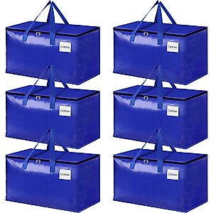 StorageRight Moving Bags-Heavy Duty Moving Boxes, Storage Totes with Zipper, Reinforced Handles and Tag Pocket-Collapsible Moving Supplies for moving, Storage and Travel 93L(Blue-6 Pack)