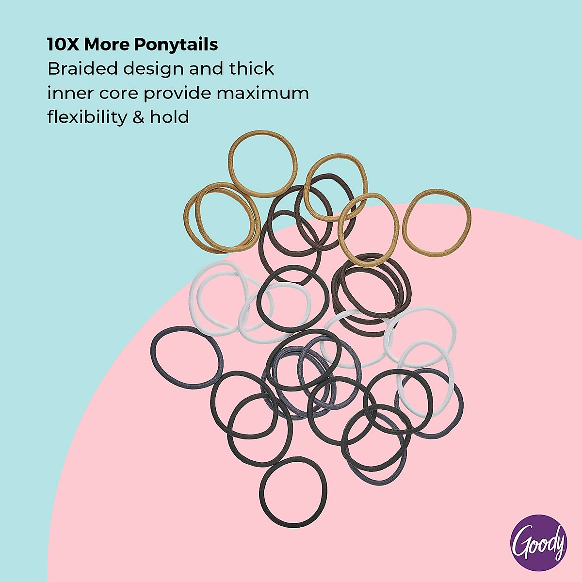 GOODY Women's Braided Elastic Hair Tie, 10 Count, Java Bean Neutral - 4MM for Medium Hair, Ouchless Pain-Free Hair Accessories, Perfect for Long Lasting Braids, Ponytails and More