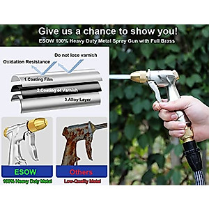 ESOW Garden Hose Nozzle, 100% Heavy Duty Metal Spray Gun with Full Brass Nozzle, 4 Watering Patterns Watering Nozzle- High Pressure Pistol Grip Sprayer for Watering Plants, Car Wash and Showering Dog