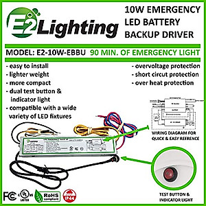 E2Lighting LED Emergency Driver E2-EBBU-10W, Emergency Battery Backup for LED fixtures with External Drivers, Supports 120V-277V, UL-Listed with 5-Year Warranty, Battery Backup LED Driver