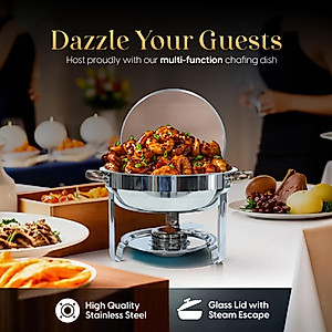 Stainless Steel Chafing Dish - 1x 5QT Catering Dish - Silver & Rose Gold - Round Food Warmers for Parties - Buffet Serving Dishes for Heating & Cooling