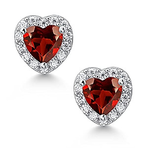 Gem Stone King 925 Sterling Silver 5MM Heart Shape Gemstone Birthstone and White Moissanite Halo Earrings | Heart Earrings For Women