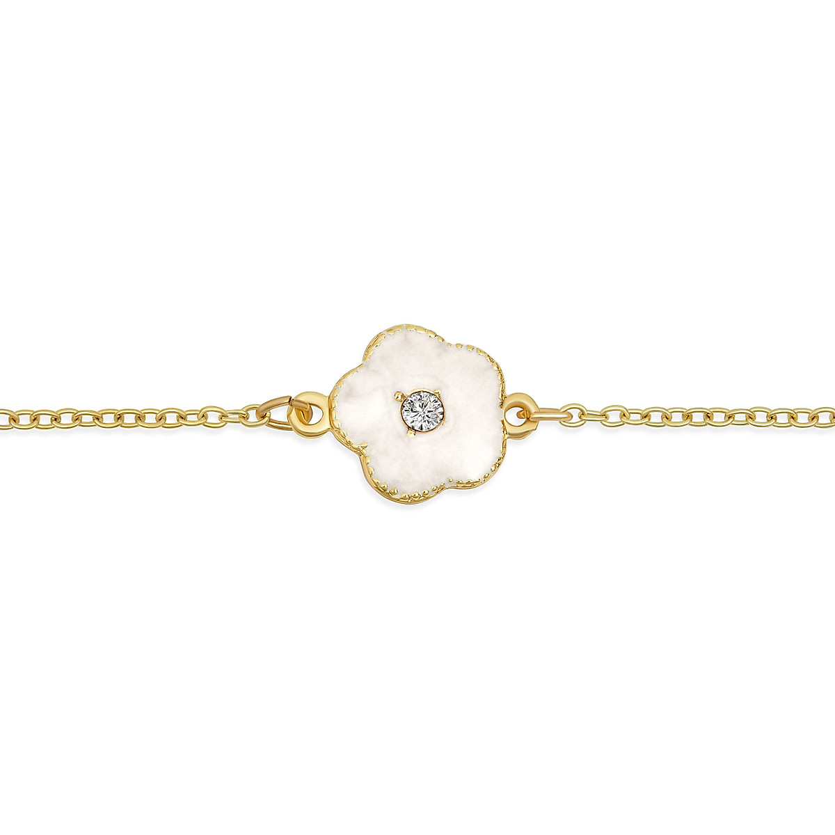 Bling Jewelry Fashion Cream Off White Enamel Flower Long Wrap Layer Gold Plated Crystal Accent Station Chain Wrap Layer Clover Necklace For Women 36 Inch