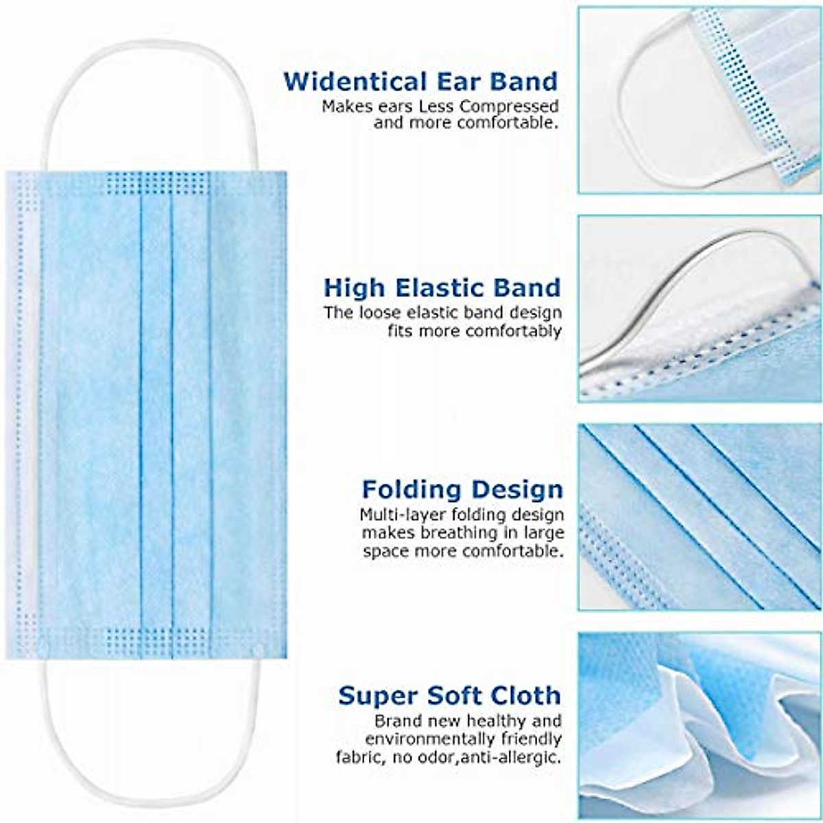 100 Pack Made in USA Disposable Face Masks- Medical Grade 3 Ply Protection Face Mask for Adults - Comfortable,Soft, Breathable