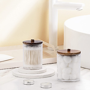 Tbestmax 6 Pack Qtip Holder - Clear Cotton Ball Cotton Swab Holder for Restroom Bathroom Organizers and Storage Containers, Plastic Apothecary Jars with Wood Lids