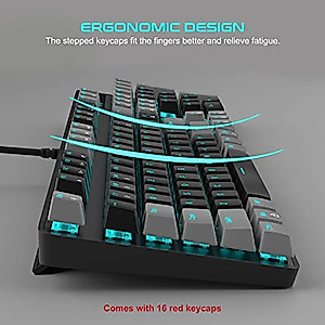 MageGee Mechanical Gaming Keyboard, 104 Keys Blue Backlit Keyboard with Red Switches Double-Shot Keycaps, USB Wired Mechanical Computer Keyboard for Laptop, Desktop, PC Gamers(Gray & Black)