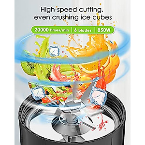 Blender for Shakes and Smoothies, 850 Watt 12 PCS Airpher Bullet Smoothie Blender for Personal with Milk Frother, 6-Edge Blade, Blade Grinder, 2 * 17 Oz & 10 Oz To-Go Cup, BPA Free