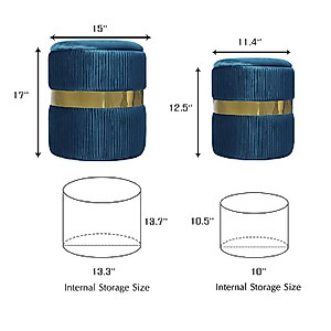 YYW HOME Ottoman with Storage - Bule Velvet Ottoman for Living Room, Velvet Storage Ottoman for Kids Room,Gold Ottoman with Storage, Vanity Chair for Bedroom,Set of 2 Velvet Ottoman (Blue)