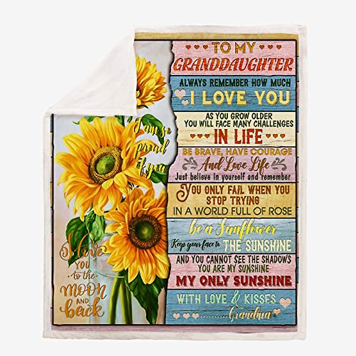 Sunflower Throw Blankets, to My Granddaughter Blanket from Grandma, Birthday Gifts for Granddaughter, Adult Granddaughter Gifts, Throw Blanket 50” x 60”