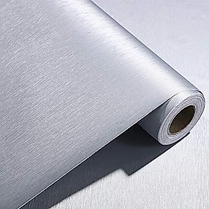 Peel and Stick Silver Brushed Metal Stainless Steel Contact Paper for Dishwasher Fridge Refrigerator Stove Appliances Self Adhsesive Vinyl Film Stainless Steel Wallpaper Removable 15.7x117 Inches