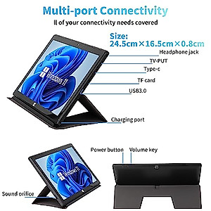 【MS Office 2019/Win11 Pro】2 in 1 Tablet 10.1" 1920x1200 IPS Screen Laptop Celeron J4105 CPU(Quad core)1.5~2.5Ghz,DDR4 16GB RAM 256GB SSD,Ultra-Light Portable Laptop/Camera 2MP+5MP(16G+256GB,Black)