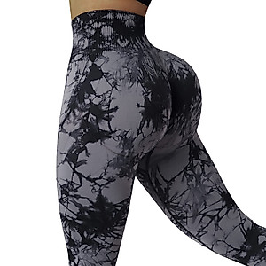 DOULAFASS Women Butt Lifting Leggings Seamless Scrunch Booty High Waisted Workout Yoga Pants (X-Large, 150-Black Tie Dye)