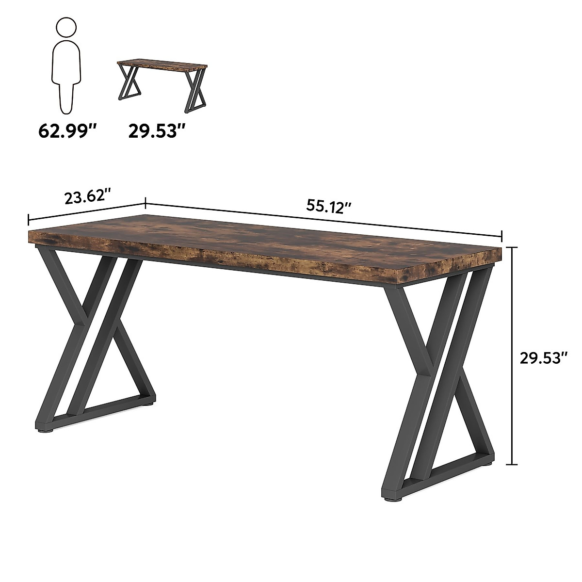 Tribesigns Writing Computer Desk, 55 inch Heavy Duty Study Desk with Z-Shaped Metal Leg, Modern Simple Home Office Computer Desk, Rustic Brown