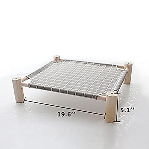 Babyezz Cat and Dog Hammock Bed, Wooden cat Hammock Elevated Cooling Bed, Detachable Portable Indoor/Outdoor pet Bed, Suitable for Cats and Small Dogs (Gray Grid)