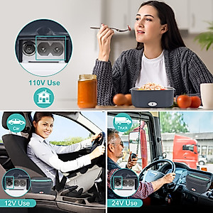 Samshow Electric Lunch Box,75W Heated Lunch Box Food Heater For Adult/Work/Car/Truck/Home, 12V 24V 110V lonchera electrica para el almuerzo, Designed With Sealing Cap To Leaking & Large Utensil