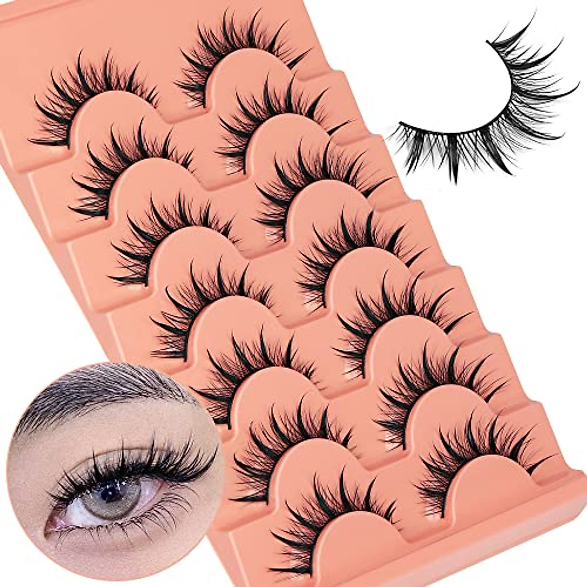 Manga Lashes Natural Look False Eyelashes 3D Spiky Wispy Eyelashes Thai Anime Lashes Asian Volume Fake Eyelashes Cosplay False Lashes 7 Pairs by TOOCHUNAG
