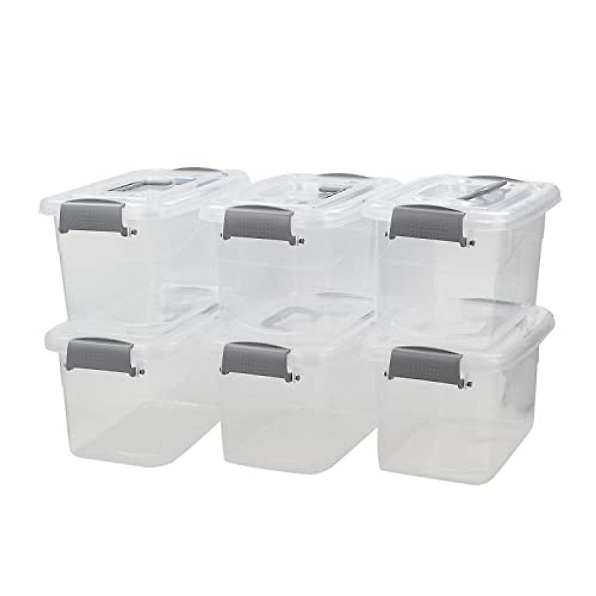 AnnkkyUS 6-pack Small Storage Bins with Lids, Clear Plastic Storage Boxes