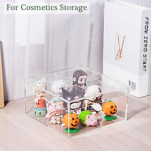 Yeeco Clear Acrylic Boxes with Lid Acrylic Storage Cube Containers with Lids, Plastic Square Boxes 7.92×7.92×3.93 Inches for Candy, Cotton Ball, Beads, Tiny Arts, Watches, Earring, Cosmetics
