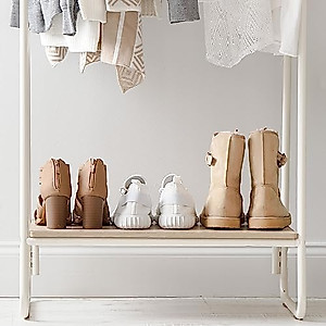 IRIS USA Metal Garment Rack with 2 Wood Shelves, White and Light Brown