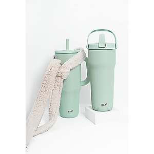 Zak Designs Sutton Travel Tumbler for On the Go, 40oz Stainless Steel with Vacuum Insulation, Silicone Straw, and Carry Handle for Cold Drinks (Icicle Mint Green)