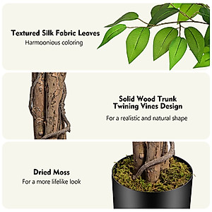 Keeplush 6.2ft. Ficus Artificial Trees with 3 Natural Curved Trunks, 74" Tall Lush Faux Tree for Home Decor Indoor, Green Lifelike Fake Ficus Tree Artificial Plants