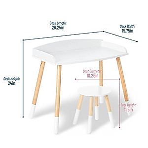 Wildkin Kids Modern Study Desk and Stool Set for Boys and Girls, Includes One Matching Stool, Classic Timeless Design Features Panel Edges on Tabletop and Solid Wood Legs (White w/ Natural)