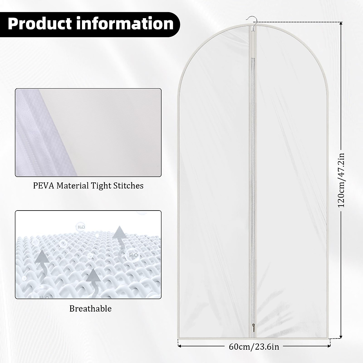 Garment Bag for Hanging Clothes, White PEVA Lightweight Breathable Garment Covers for Closet Storage, Suitable for Shirts, Jackets, Gowns Winter Long Coats, Dance Costume(24 x 47 Inches)