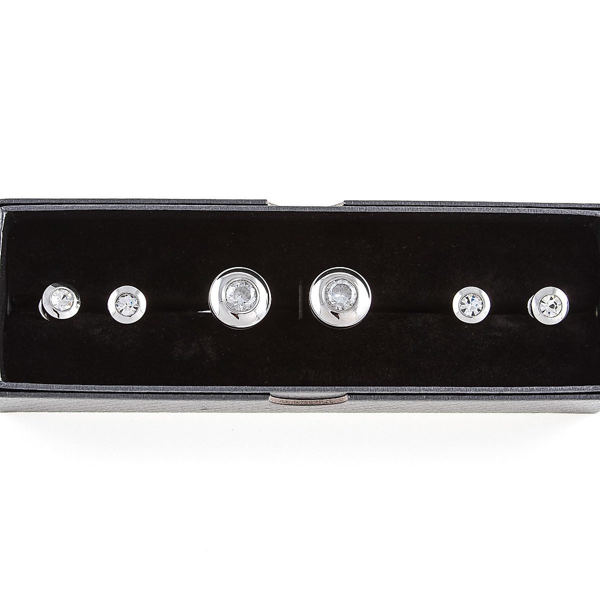 MRCUFF Round Crystal Elegant Tuxedo Cufflinks & Studs Set in a Presentation Gift Box & Polishing Cloth