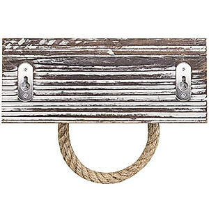 MyGift Industrial Pipe and Rustic Rope Bathroom Towel Ring Holder/Decorative Hand Towel Wall Mounted Rack with Torched Wood Shelf
