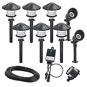 Hampton Bay Low-Voltage Black Outdoor Integrated LED Landscape Path Light and Deluxe Micro Spot Light Kit (8-Pack)