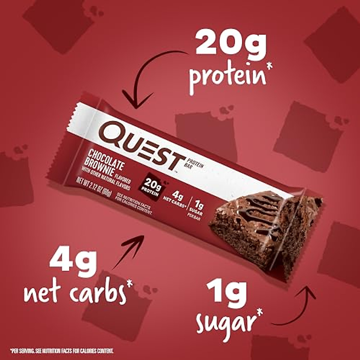 Quest Nutrition Chocolate Brownie Protein Bar, 20g Protein, 1g Sugar, 4g Net Carb, Gluten Free, Gluten Free, 12 Count