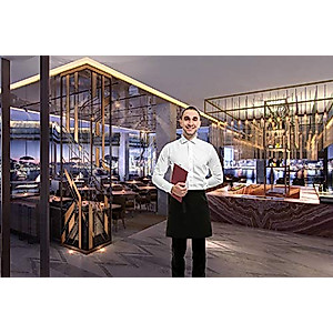 Hi loyaya Waitress Apron for Women Men - Set of 6 Black Half Waist Aprons with Pockets for Chef Waiter Server Baker Kitchen Restaurant (Large)