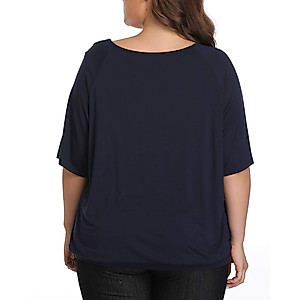 andy & natalie Women's Plus Size Tops Pleated V Neck Loose Baggy Blouse T Shirts Blue