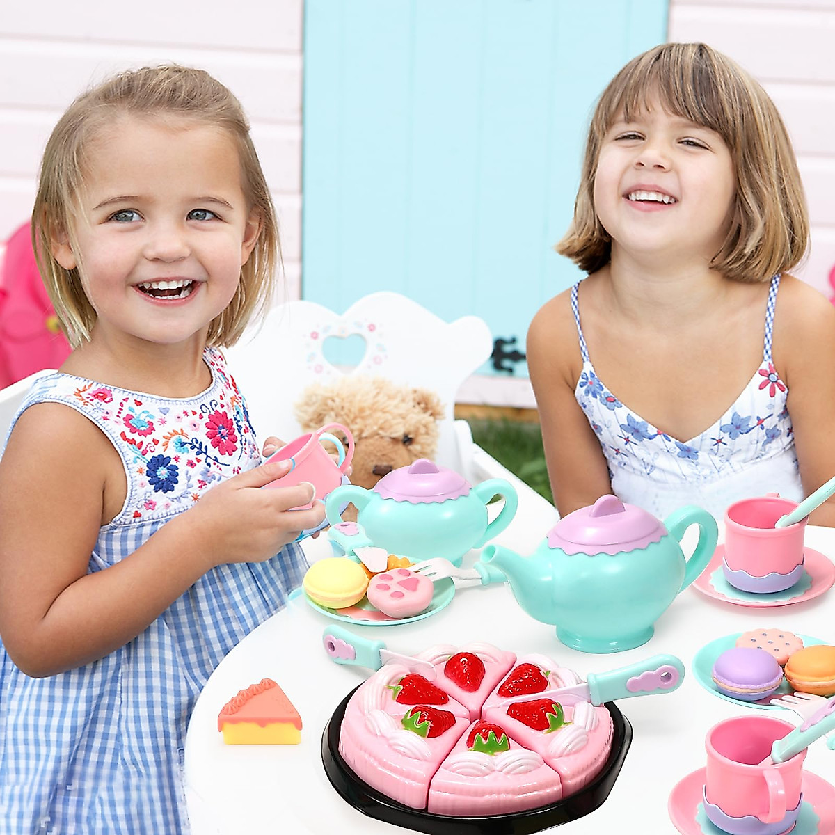 Tagitary Tea Party Set for Little Girls, 52 PCS Kids Pretend Play Toys with Dessert, Ice Cream, Donuts, Teapot, Cups and Carrying Case, Birthday Gift for Toddlers Girls Boys Age 3-6