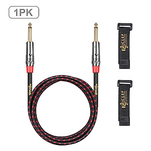 Clef Audio Labs Instrument Guitar Cable, 15ft - 1/4 inch TS Straight to Straight Electric bass Guitar AMP Cord, 22AWG, Chrome Zinc Alloy Shell, Red Braided Jacket