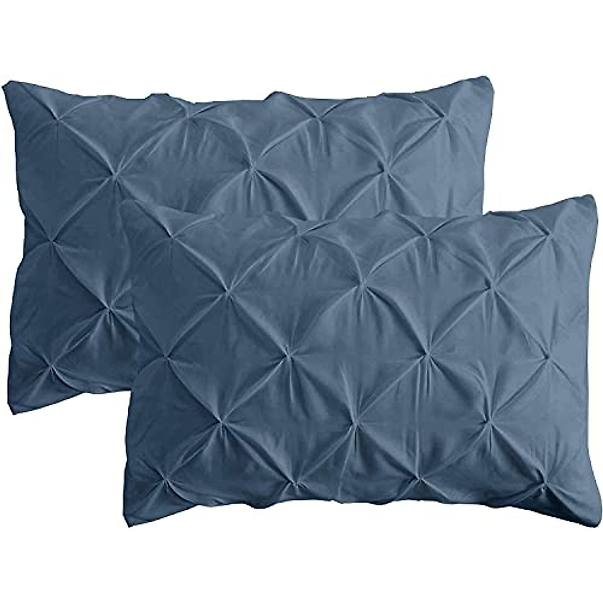 California Bedding Pinch Plated/Pintuck Pillow Cover Sham Medium Blue Solid Set of 2 Luxuries Decorative 800 TC Long-Staple Egyptian Cotton Super King 20x36 Size, Soft Breathable Natural Cotton