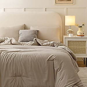 ROSGONIA Oatmeal Comforter Set King- 3pcs (1 Comforter & 2 Pillowcases) for Women and Men- Reversible Soft Warm Lightweight Microfiber Farmhouse Comforter for All Season