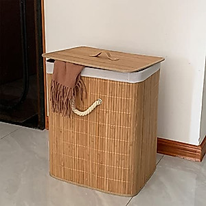 Laundry Hamper Bamboo, Large Clothes Storage Basket with Lid and Removable Liner, Freestanding Dirty Clothes Hamper Bin, Laundry Basket Organizer for Clothes Toys in the Dorm and Family