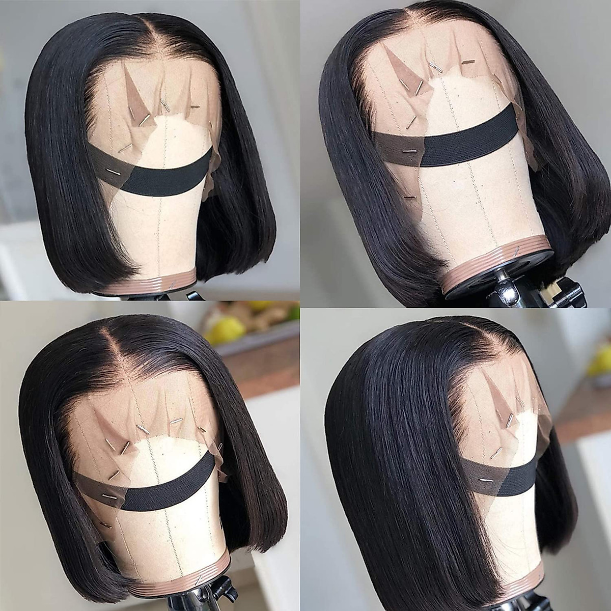 Arabella Bob Wig Human Hair 13X4 HD Lace Front Wigs Straight Wigs Pre Plucked with Elastic Bands Natural Hairline with Baby Hair (8inch, 13x4 Bob)