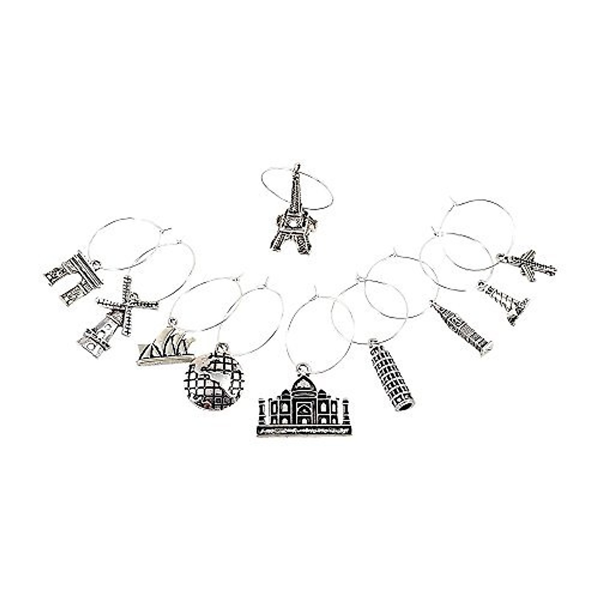 Palm City Products 10 Piece World Travel Themed Wine Charm Set - Traveler Stemmed Wine Glass Charms