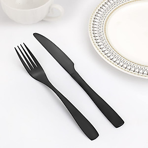 Matte Black Silverware Set, Bysta 20-Piece Stainless Steel Flatware Cutlery Set for 4, Satin Finish, Dishwasher Safe, Nice Box Package